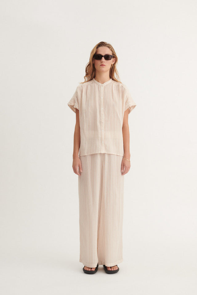 Calli SS Shirt - Smokey gray / whisper White / cedar wood